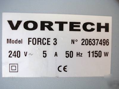 Fully reconditioned vortech force 3 commercial vacuum.